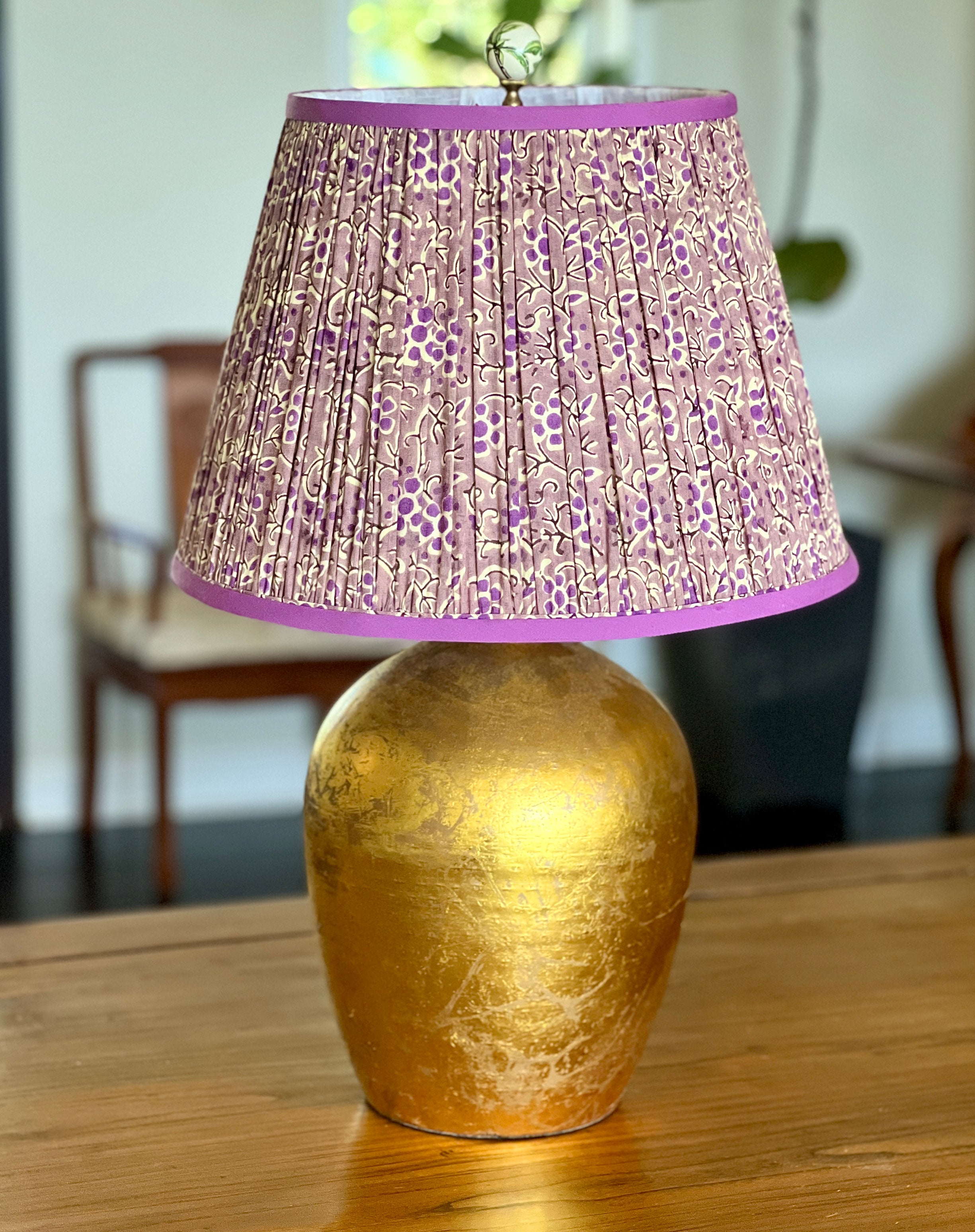 Evelyn / Violet and Purple Flowered Pleated Empire Lampshade w/ PInk T ...